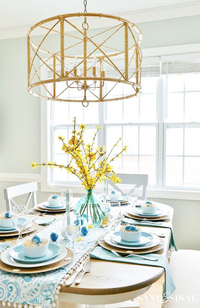 Aqua and Yellow Coastal Easter Tablescape - Sand and Sisal